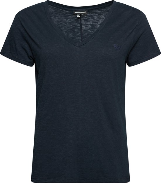 Superdry Studios Slub Emb Vee Tee Dames T-Shirt - Eclipse Navy - Maat L | bol