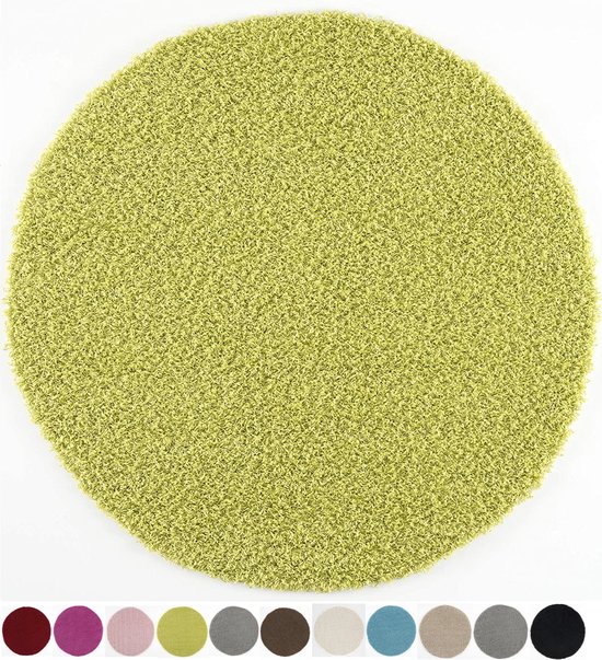 Balais Shaggy Plus Rond Effen Hoogpolig Vloerkleed Tapijt Groen - 80 CM ...