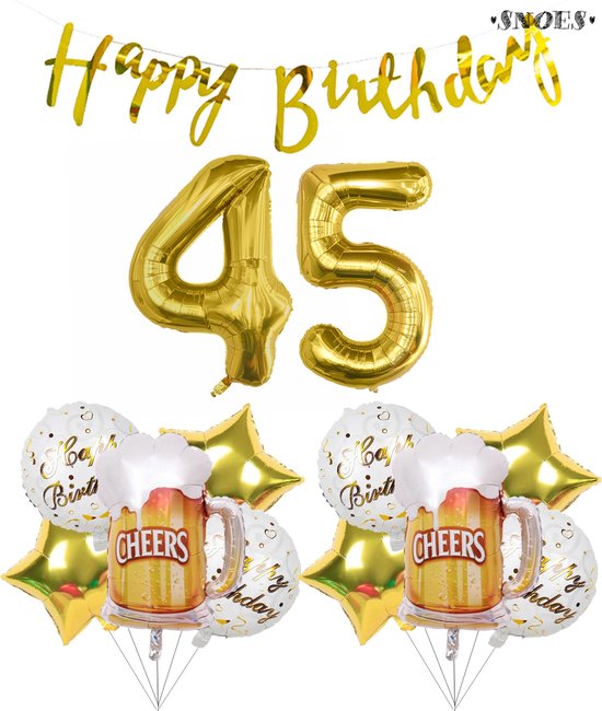 45 Jaar Verjaardag Cijfer ballon Mannen Bier - Feestpakket Snoes Ballonnen Cheers &... | bol.com