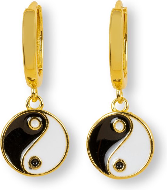 Rebelle Amsterdam - Oorbellen Met Yin Yang Hangers - Gouden Ringen ...