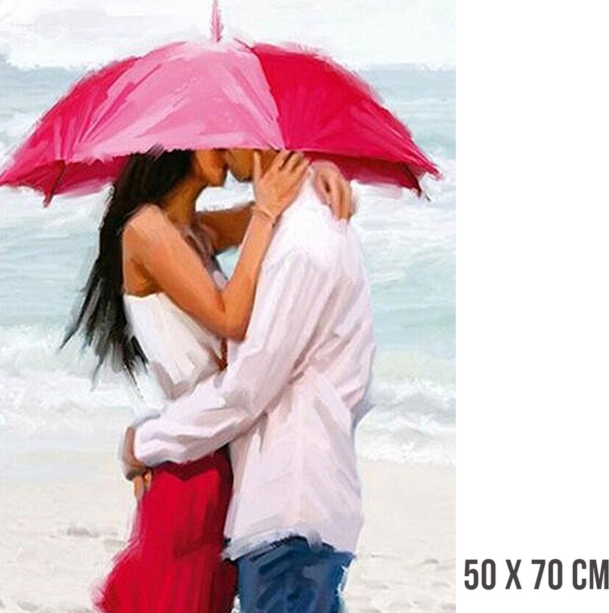 Allernieuwste® Canvas Schilderij Verliefde Kus Onder Paraplu - Realisme - Kleur - 50 x... | bol.com