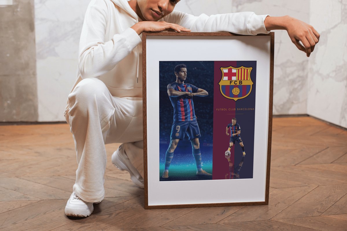 Poster Robert Lewandowski - FC Barcelona - Hoogwaardig glans - Geschikt ...