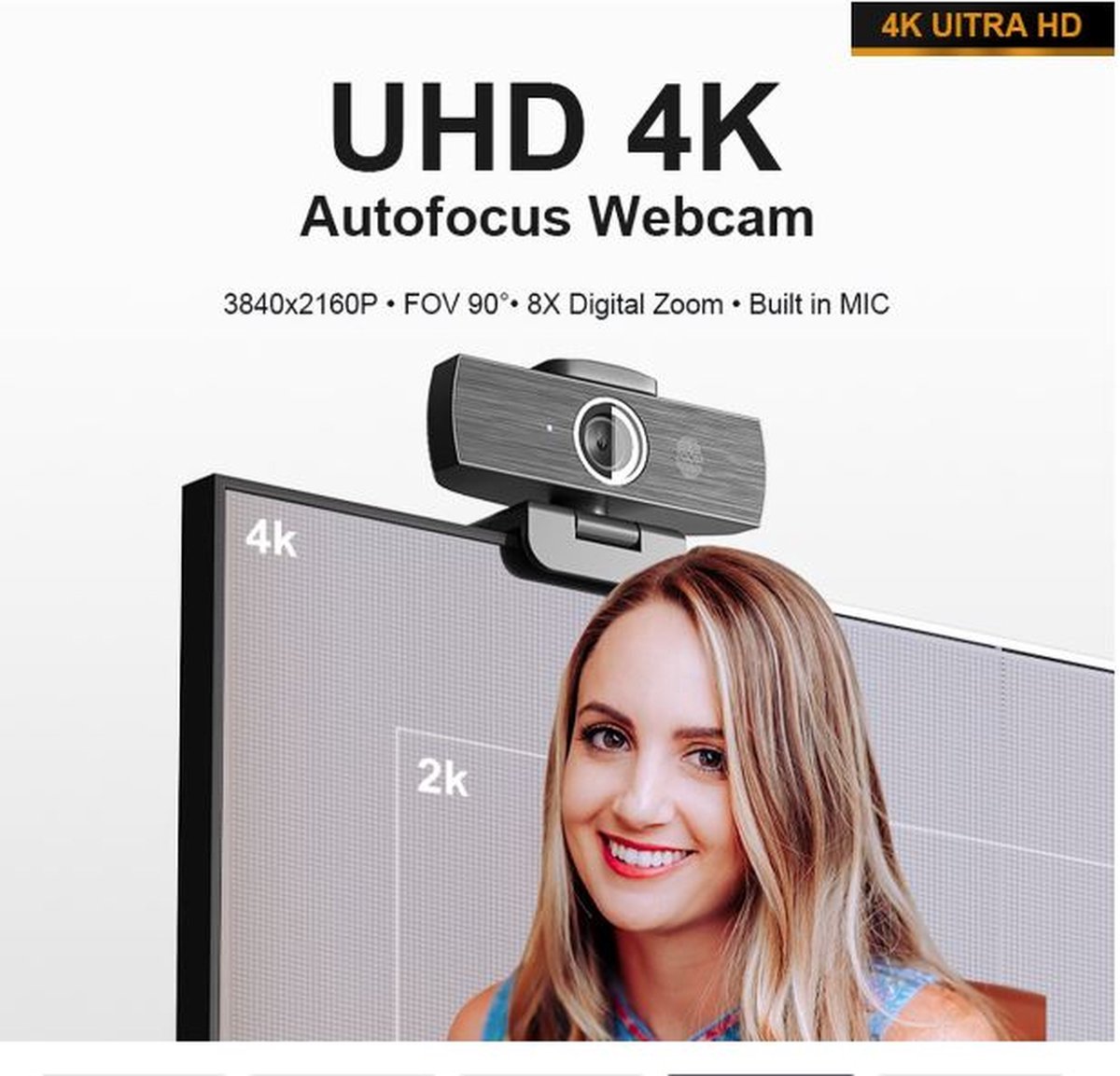 VICTOR® | Webcam 4K | 3840x 2160 px | UHD 60 fps | 8 MP | Autofocus | 2 ...