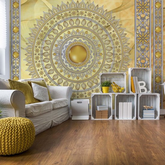 Fotobehang - Vlies Behang - Gouden Mandala op een Achtergrond van Goud ...