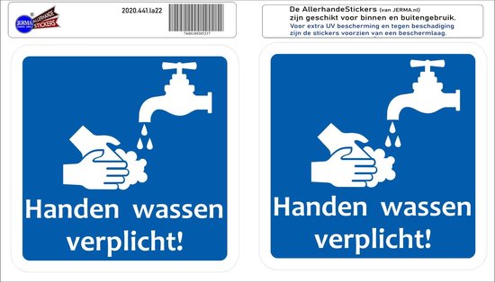 Handen wassen verplicht sticker set 2 stuks | bol