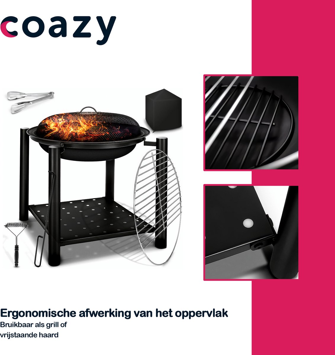 Coazy Barbecue | BBQ | 3 in 1 BBQ grill rond met deksel, pook, tang ...