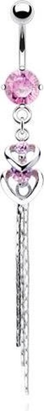 Navelpiercing CZ hart langer hanger roze ©LMPiercings | bol