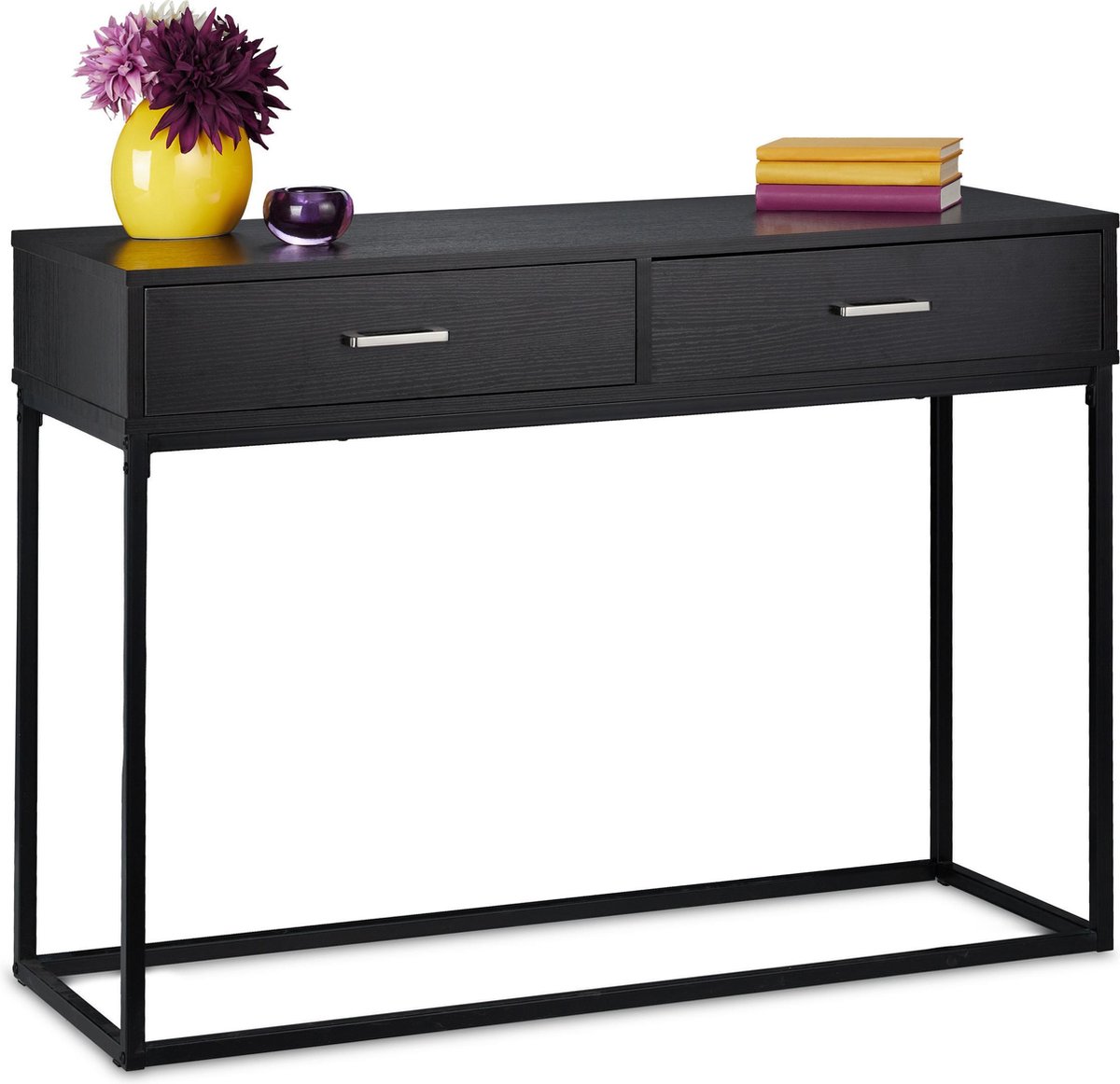 Relaxdays sidetable met lades - metalen consoletafel - wandtafel zwart ...