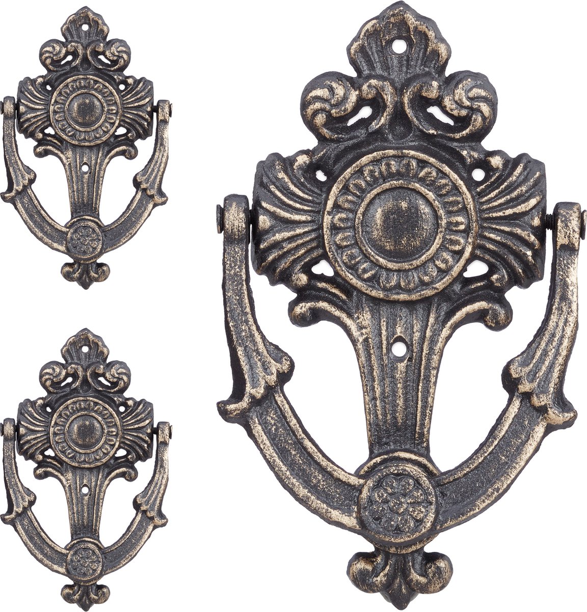 Relaxdays 3x deurklopper antiek - voordeur - gietijzeren klopring - alternatief deurbel | bol