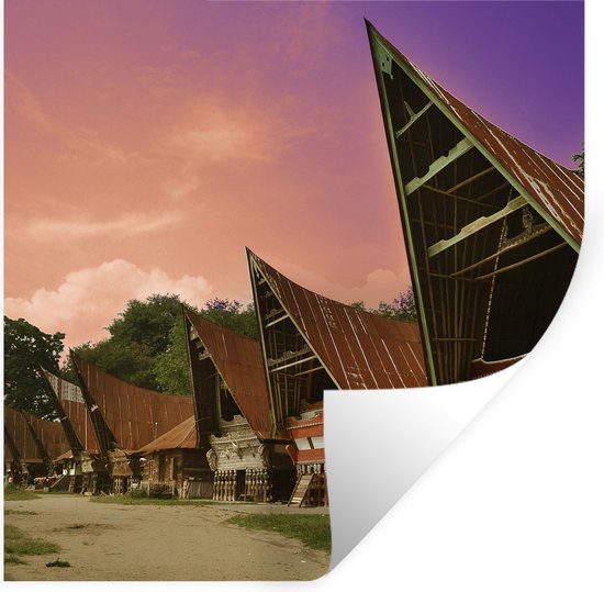 Muurstickers - Sticker Folie - Dorp - Roze - Huizen - 100x100 cm ...