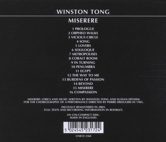 Winston Tong - Miserere (CD), Winston Tong | CD (album) | Muziek | bol.com