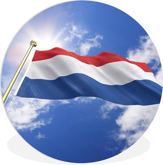 WallCircle - Wandcirkel ⌀ 150 - De vlag van Nederland wappert in de ...