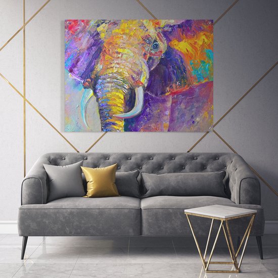 Artaza Glasschilderij - Olifant Van Olieverf - Kleur - Abstract ...
