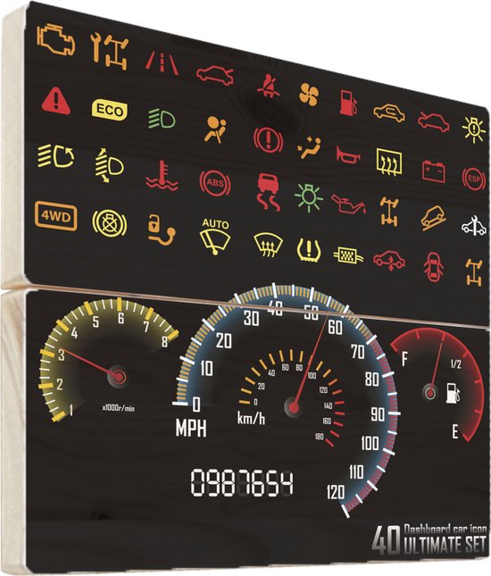 Dashboard auto/vliegtuig tekening op hout - 50x50 - tekening van de ...