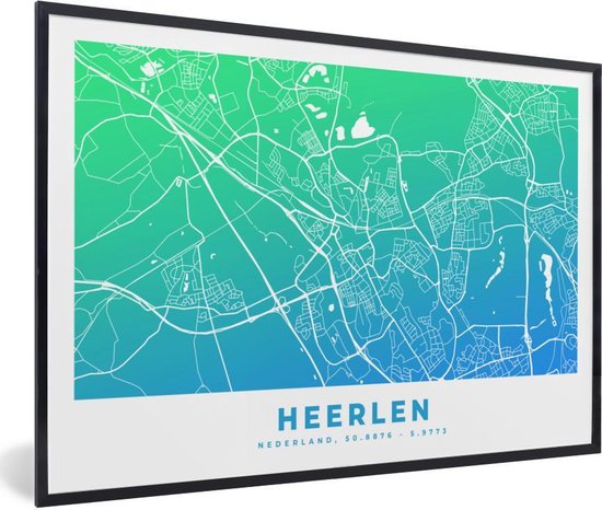 Fotolijst incl. Poster - Stadskaart - Heerlen - Nederland - Blauw - 60x40 cm -... | bol