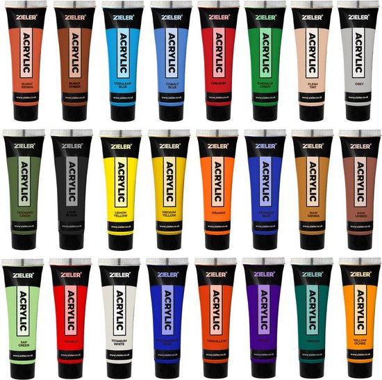 Premium Acrylverf Set van Zieler - 24 Acrylverf Tubes van 22 ml ...
