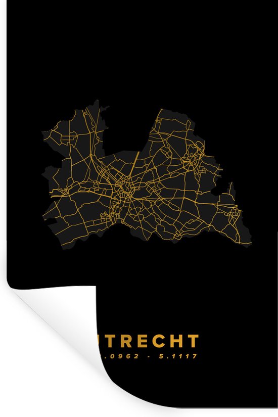 Muurstickers - Sticker Folie - Utrecht - Kaart - Goud - Zwart - 60x90 ...