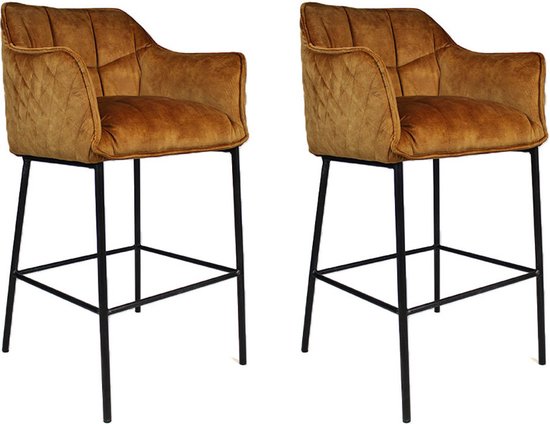 Bronx71® Velvet barkruk Jayron oker geel/cognac bruin 82 cm ...