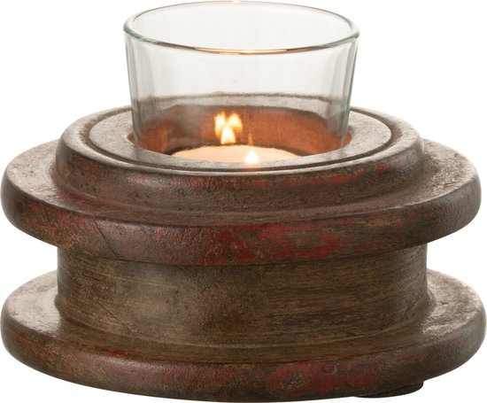 J-Line theelichthouder Haspel - hout - bruin | bol