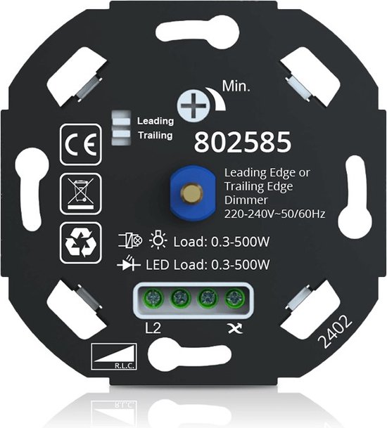 Universele LED dimmer 0.3-500W | Fase af- en aansnijding | bol