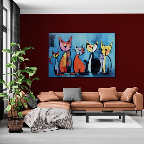 JJ-Art (Aluminium) 90x60 | 5 Chats, abstrait dans le surréalisme ...