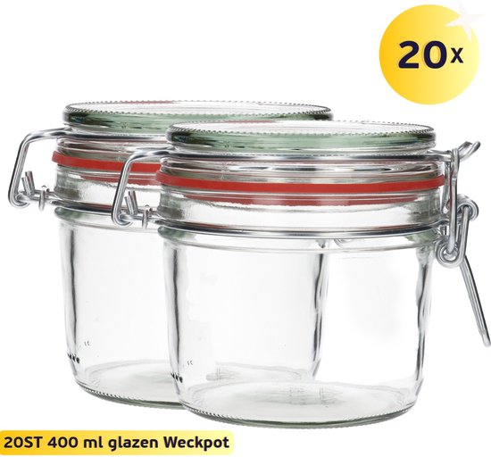 20x Glazen Weckpot 400 ml - Rond & Transparant - Inmaakpotten, Mason ...