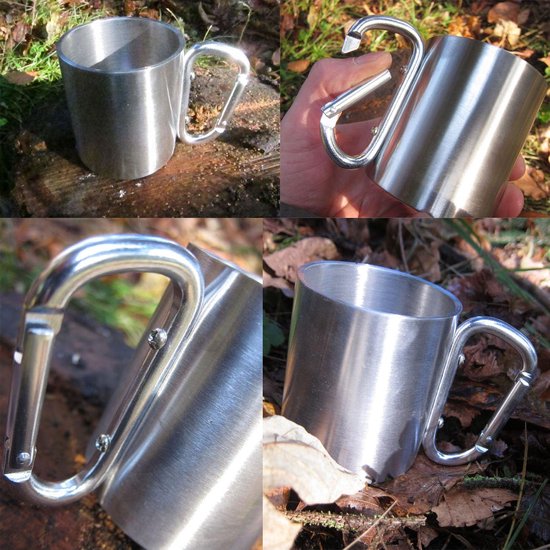 Camping mok, outdoor mok, metalen beker, 200 ml met geschroefde ...