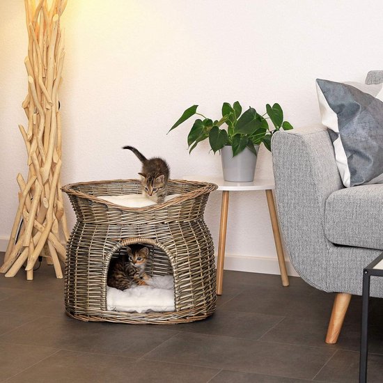 JK24 - Kattenmand - Gevlochten Kattenmand met kussen 55x39x43 cm ...