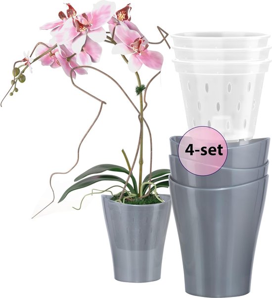 Orchideeënpotten, set van 4 stuks, 2 liter, diameter 16 cm, met set van ...