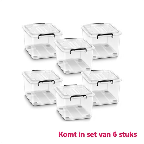 Opbergbox 88L - Set van 6 Opbergboxen - Opbergdoos met Deksel - Plastic ...