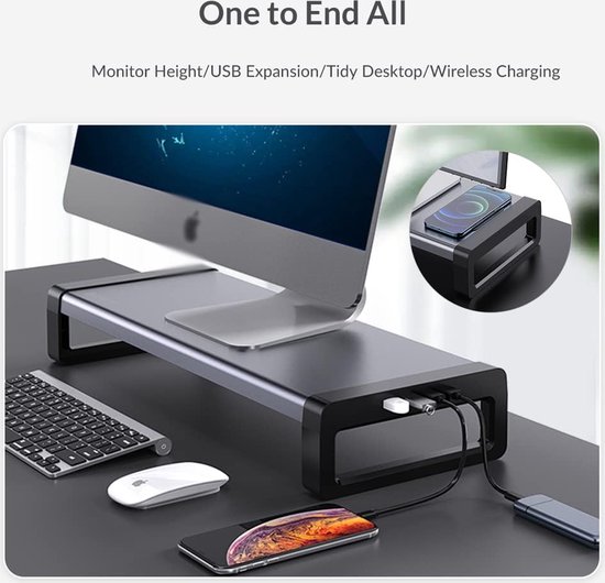Monitorstandaard met draadloze oplader | Scherm verhoger | Monitor ...