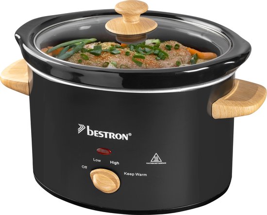 Bestron Slowcooker, met 3 programma's, keramische pan & glazen deksel ...