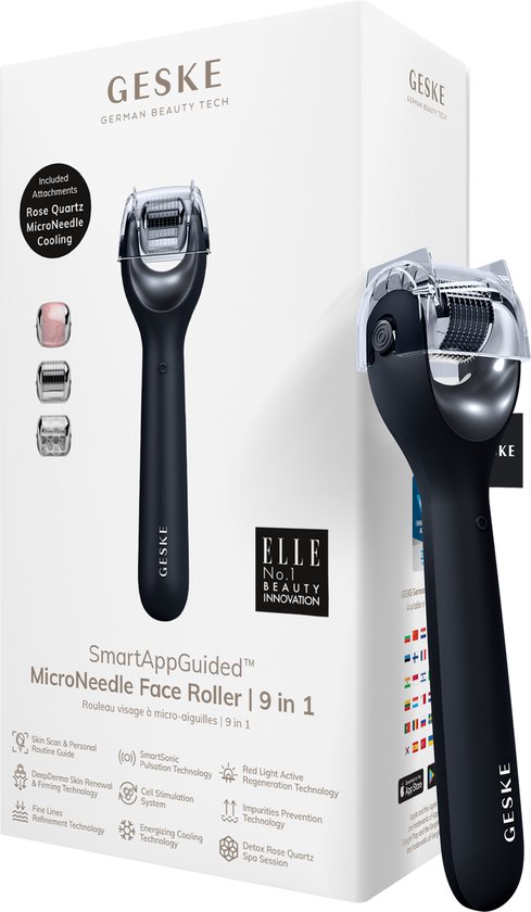 GESKE | SmartAppGuided™ MicroNeedle Face Roller | 9 in 1 | met rozenkwarts |... | bol