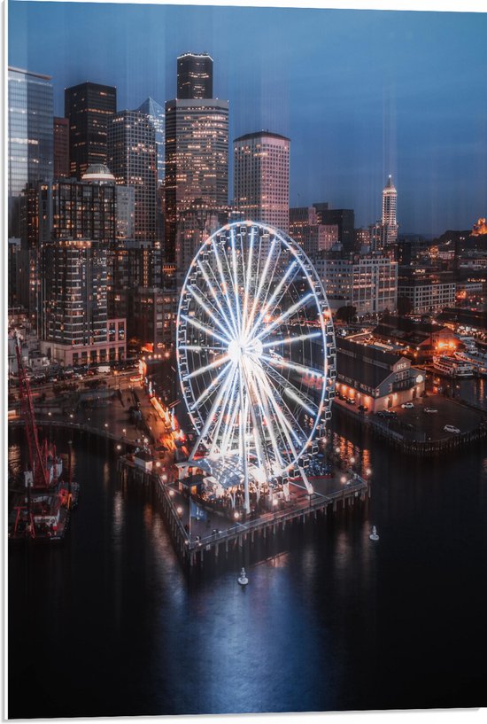 PVC Schuimplaat - Verlicht Reuzenrad Midden in de Stad - 50x75 cm Foto ...