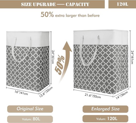 Wasmand, 120 liter, grote wasmand met lange versterkte handgrepen, vrijstaande... | bol