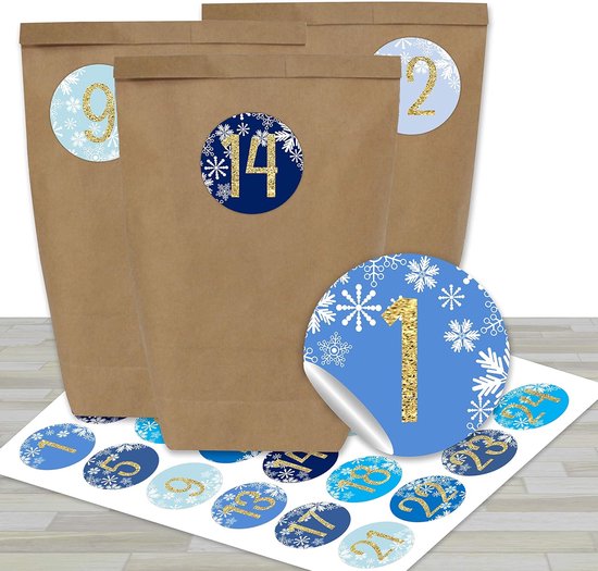 DIY adventskalender om te vullen, met 24 bruine papieren zakken en 24 ...