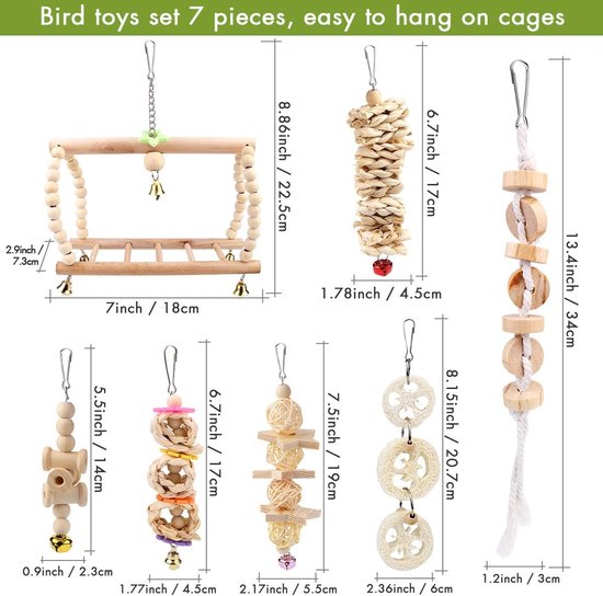 Speelgoed voor Vogels,Vegena 7 PCS Vogel Papegaai Speelgoed,Houten Vogel Kauwen... | bol