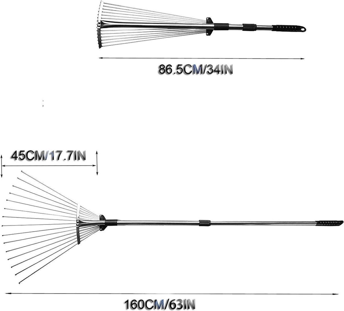 Gardena hark, hark, verstelbare hark, hark van metaal, hark, bladbreken ...