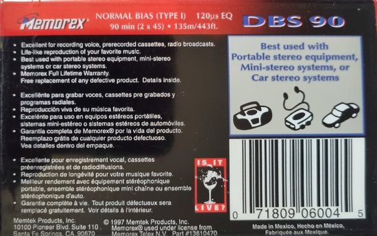 Memorex DBS 90 Cassettebandje Ideal For General Recording Type I | bol Memorex DBS 90 Cassettebandje Ideal For General Recording Type I | bol