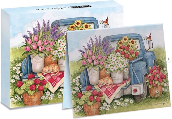 LANG Boxed Note Cards - 13 kaarten met envelop - auto met bloemen | bol