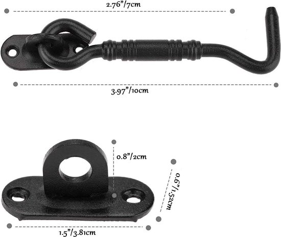 2 x vintage deurgrendel, rustiek, zwart gesmeed, roestvrij staal ...