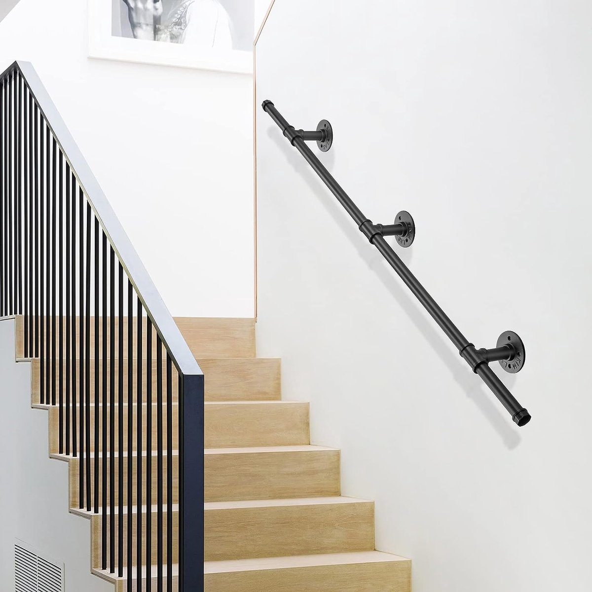 Trapleuning, zwart, 120 cm, trapleuning, roestvrij staal, industriële ...