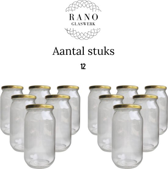 RANO - 12 stuks weckpotten glas 1 liter met sluiting - weckpotjes ...