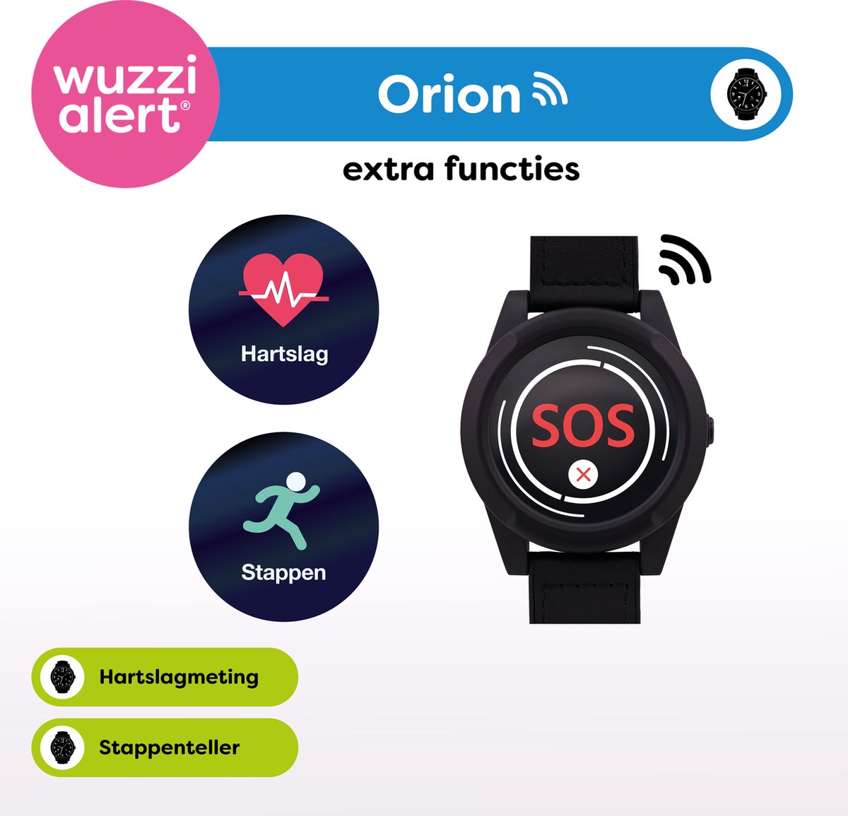 Wuzzi Watch Orion - Wuzzi Alert persoonsalarm - Senioren alarm - zwart ...