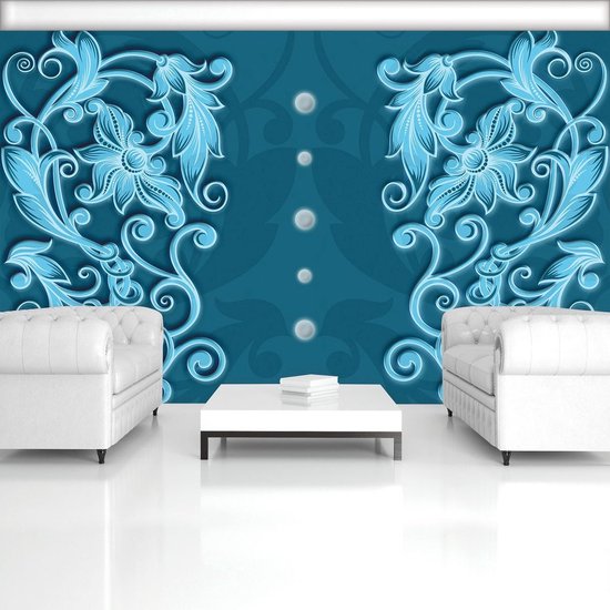 Fotobehang - Vlies Behang - Luxe Turquoise Bloemen Patroon - 312 x 219 ...