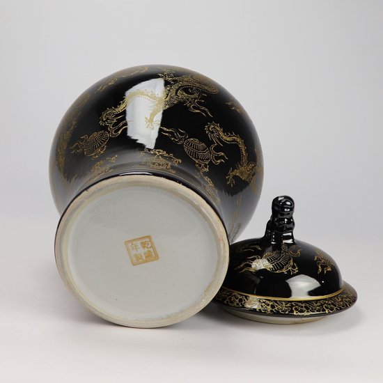 Fine Asianliving Chinese Gemberpot Porselein Zwart Draak Handgemaakt ...