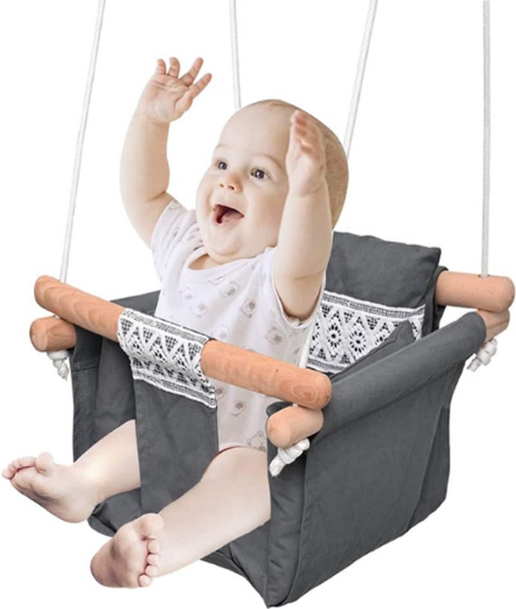 Luxe Houten Babyschommel - Grijs - 3 In 1 Meegroei Baby Schommel en ...