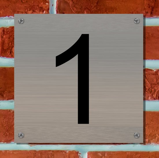 Huisnummerbord RVS Deluxe - Nummer 1 - 12 x 12 cm - incl. bevestiging ...
