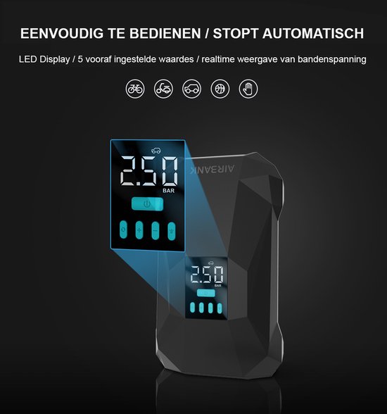 Airbank K2 poratble mini 12V lucht-compressor-hoge druk autobanden ...