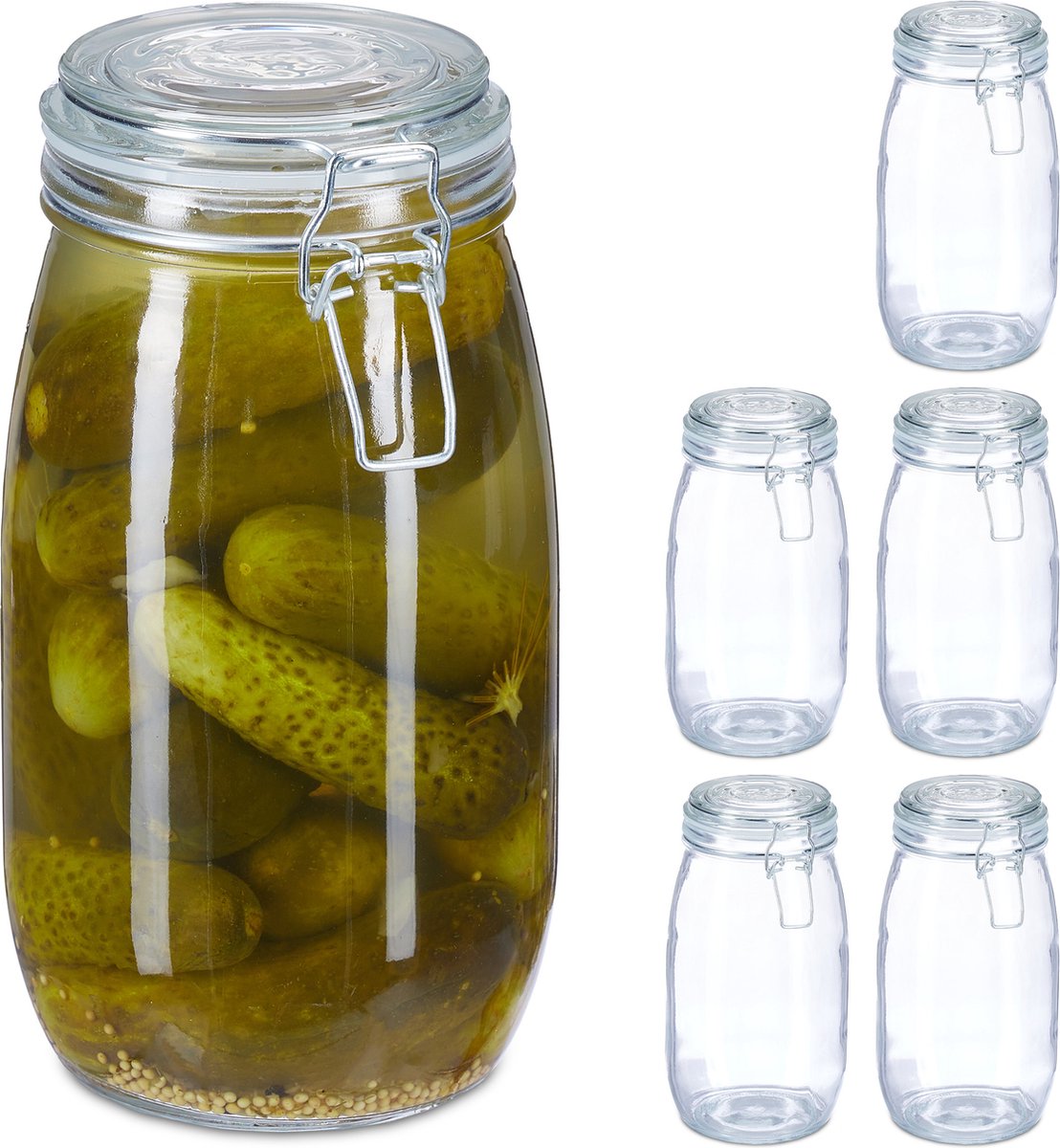 Relaxdays weckpotten - set van 6 - inmaakpotten 1,5 liter - voorraadpot ...